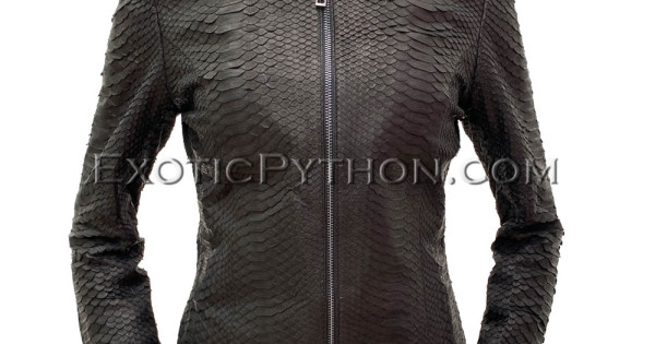 Women's snakeskin jacket matte black - Exotic Python