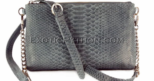 Snakeskin crossbody bag grey shiny BG-224 - "EXOTIC PYTHON"