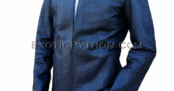 Snakeskin leather jacket men's black matt JK-18 - Exotic Python